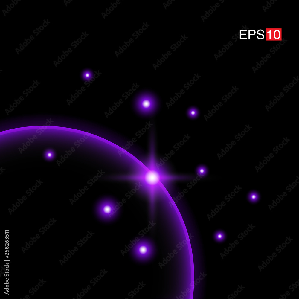 isolated purple Rays with lens flare, Sun flare, flare on the black ...