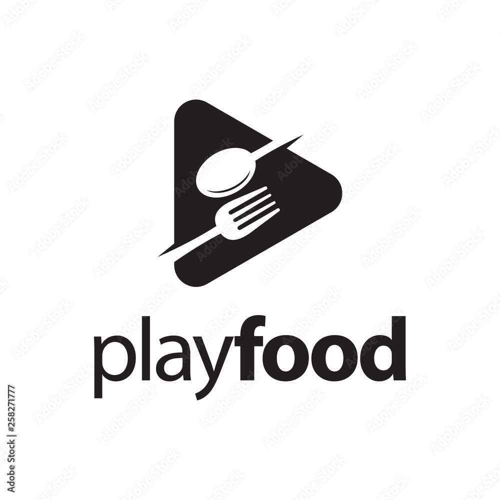 illustration logo from play button with fork and spoon logo design ...