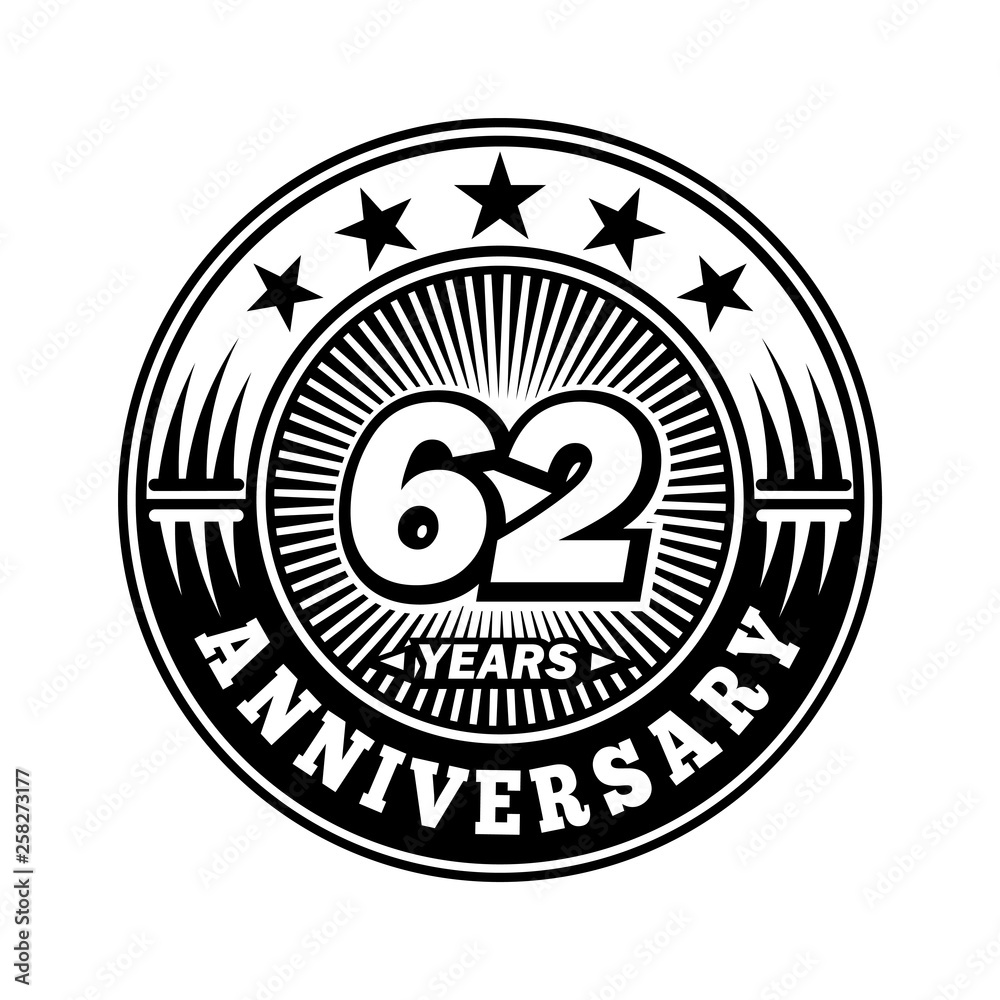 62 years anniversary. Anniversary logo design. Vector and illustration ...