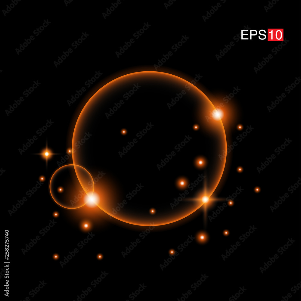isolated orange Rays with lens flare, Sun flare, flare on the black ...