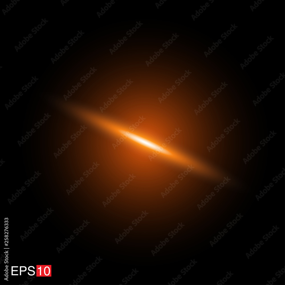isolated orange Rays with lens flare, Sun flare, flare on the black ...