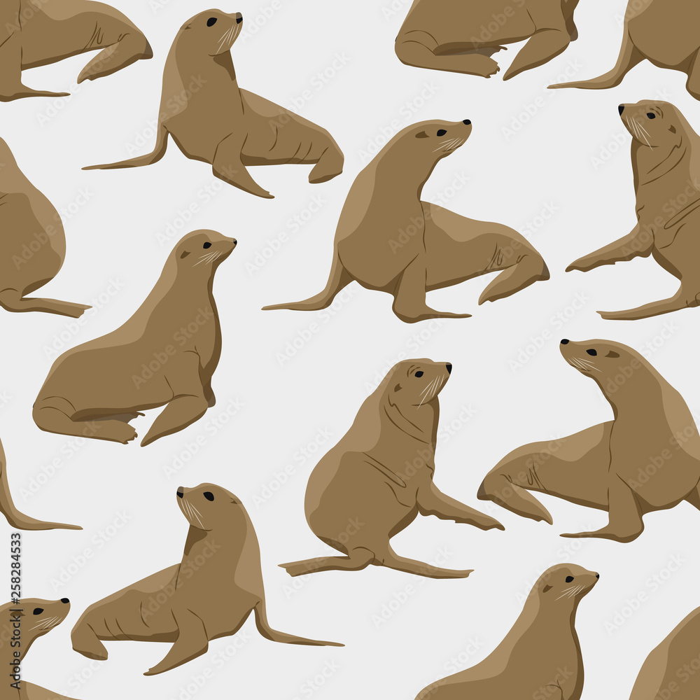 Seamless pattern. Seals in different poses on a monophonic background ...