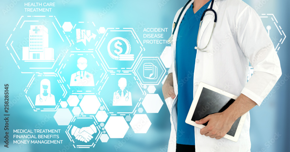 Health Insurance Concept - Doctor in hospital with health insurance ...