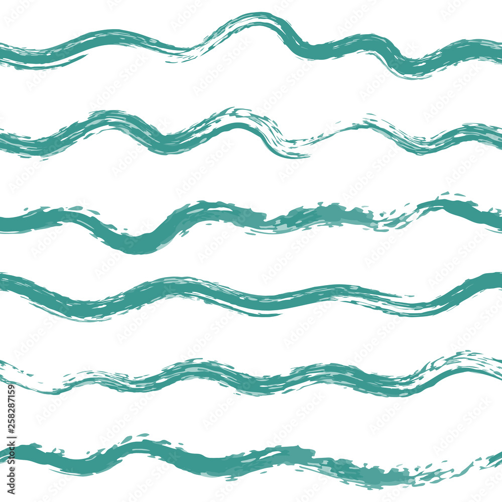 Vector seamless hand painted watercolor ocean waves pattern. Blue on ...