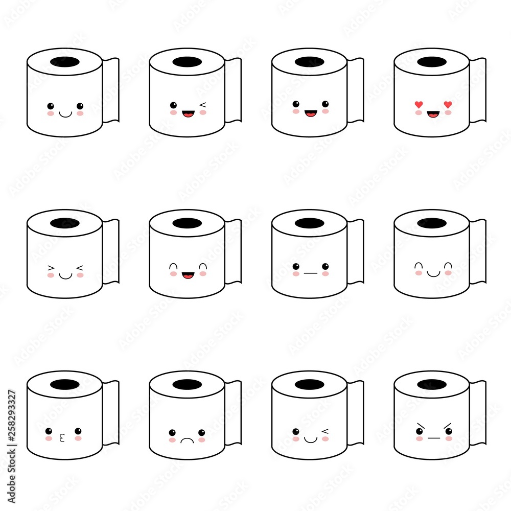 Vector toilet paper emoji set. Funny cartoon emoticons. Stock Vector ...
