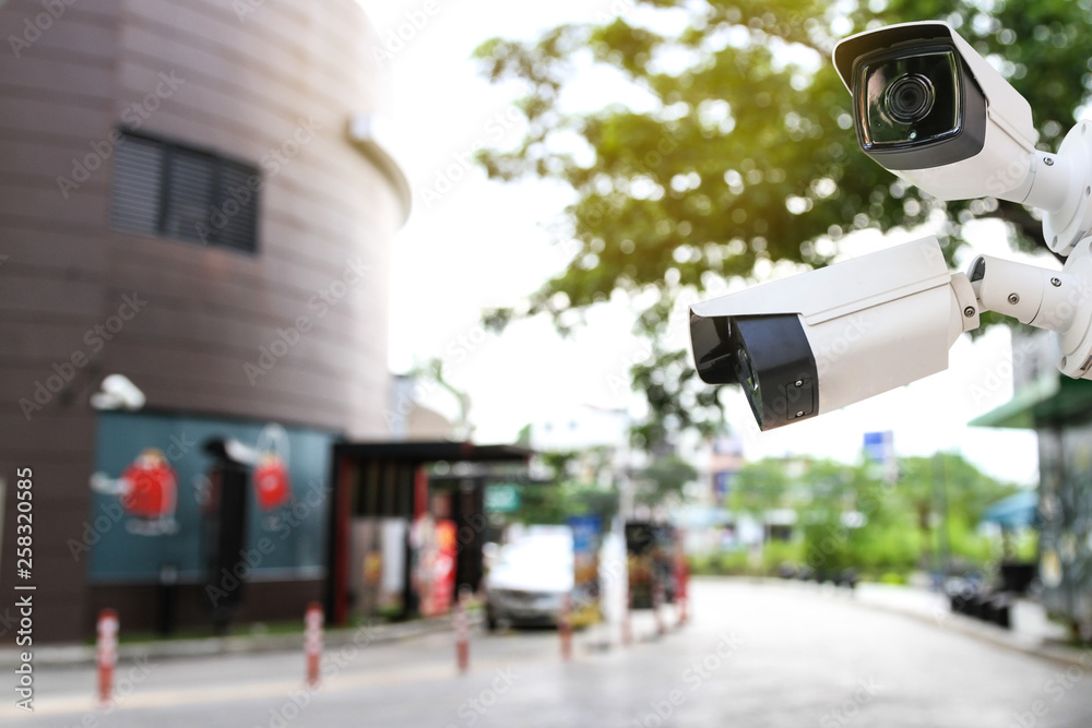 Outdoor CCTV monitoring, security cameras at drive thru fast food ...