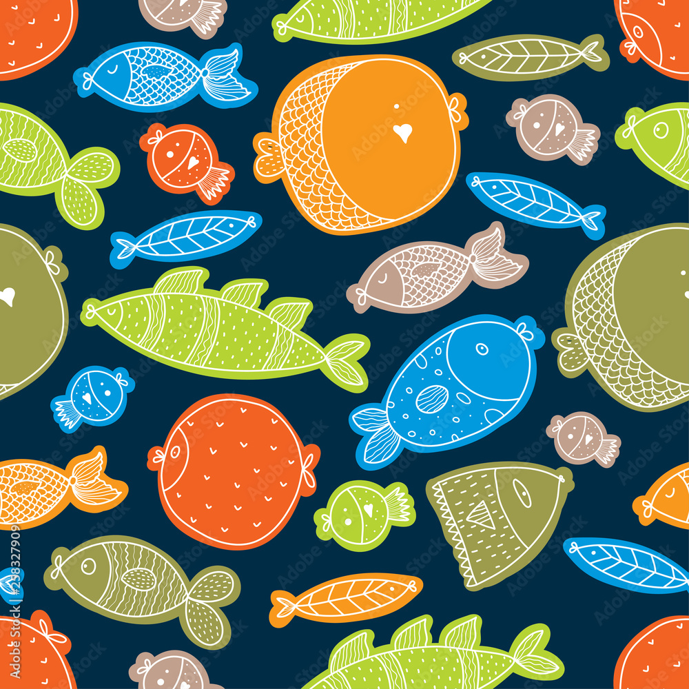 Cute fish. Kids background. Endless pattern can be used for ceramic ...