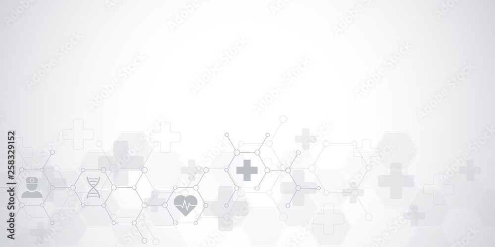 Abstract medical background with flat icons and symbols. Concepts and ...