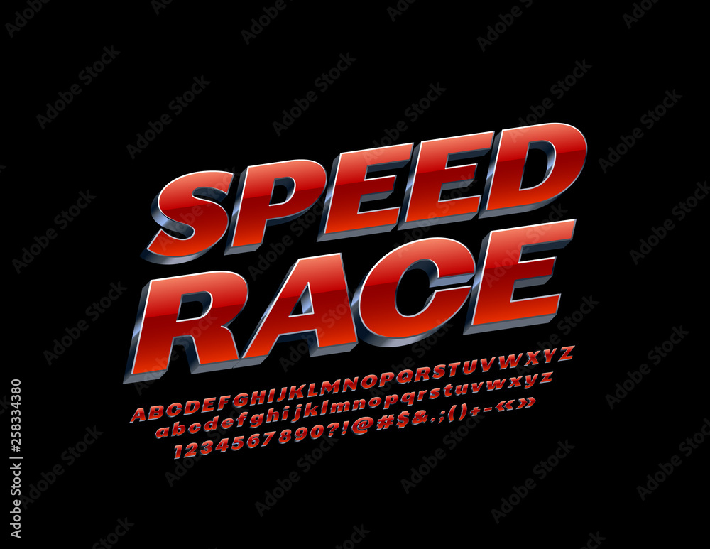 Vector modern emblem Speed Race with Red and Silver Alphabet. Chrome ...
