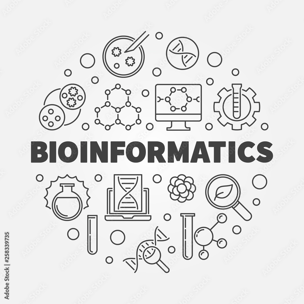 Bioinformatics vector round concept illustration in thin line style ...
