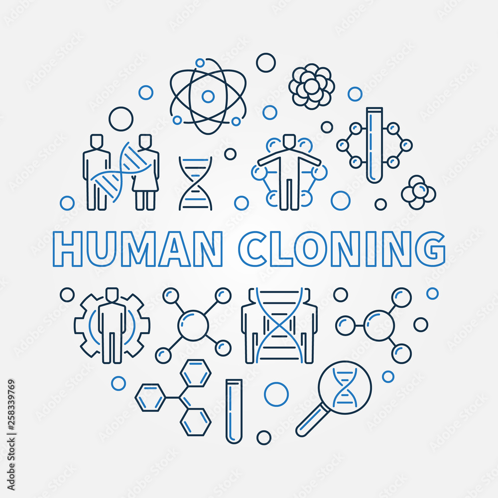 Human cloning vector concept round illustration in outline style Stock ...
