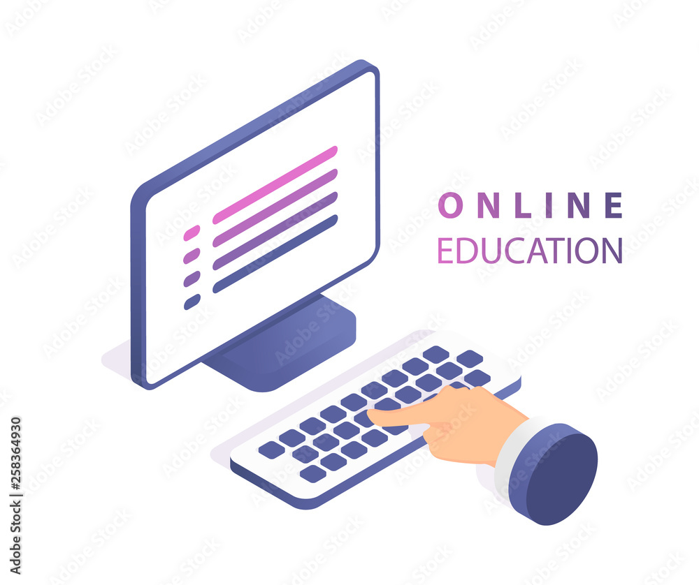 Online education concept banner with characters. Flat isometric vector ...