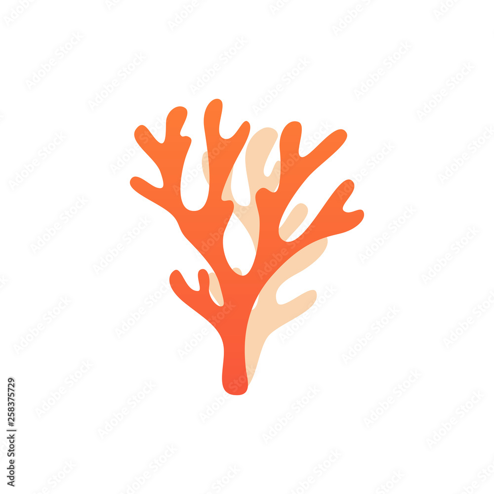 Vector illustration of underwater sea coral in flat style. Red coral ...