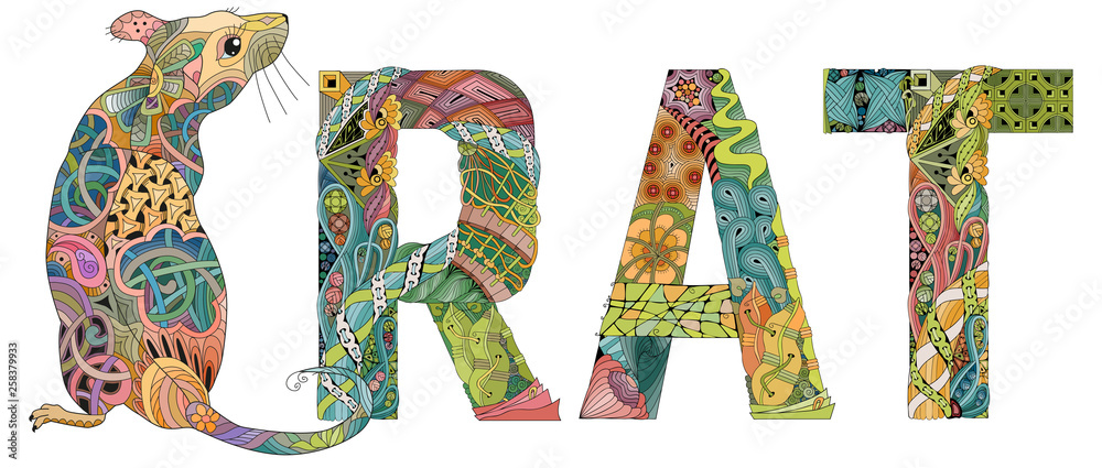Zentangle stylized rat with word RAT. Hand Drawn lace vector ...