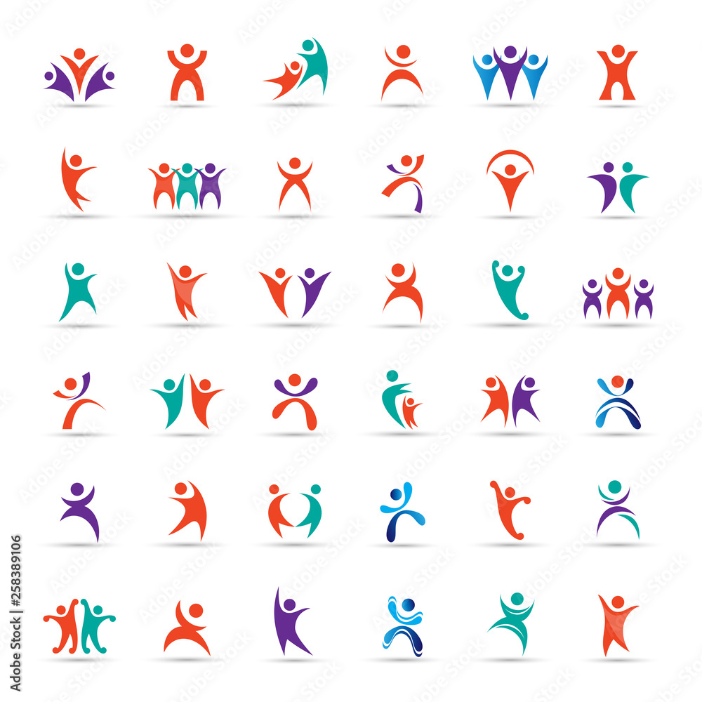 Abstract Logo Set. Human Character Figure Isolated On Gray Background ...