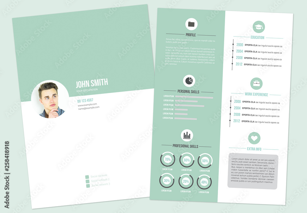 Resume Layout with Green Accents Stock Template | Adobe Stock