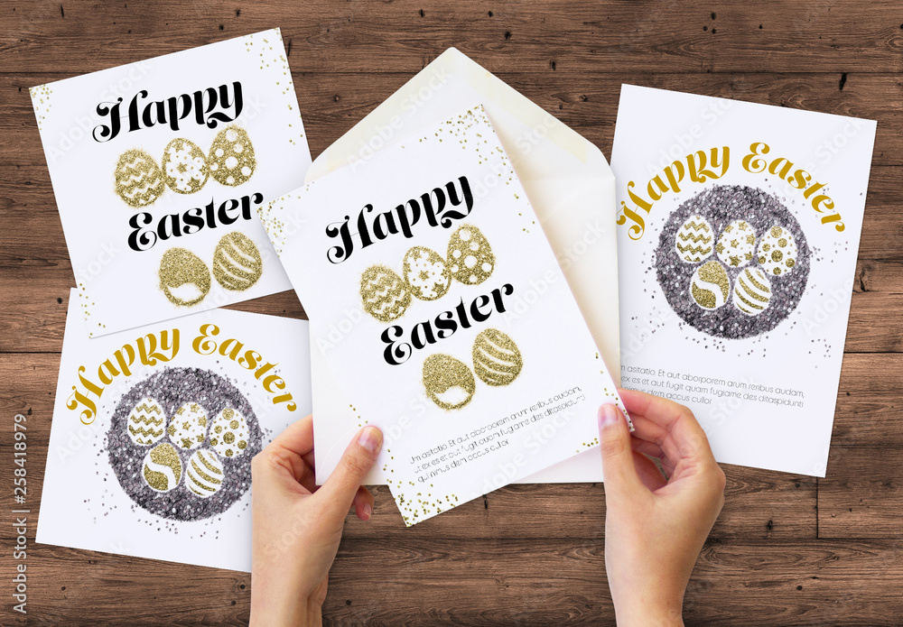 Easter Card Layouts with Glitter Stock Template | Adobe Stock