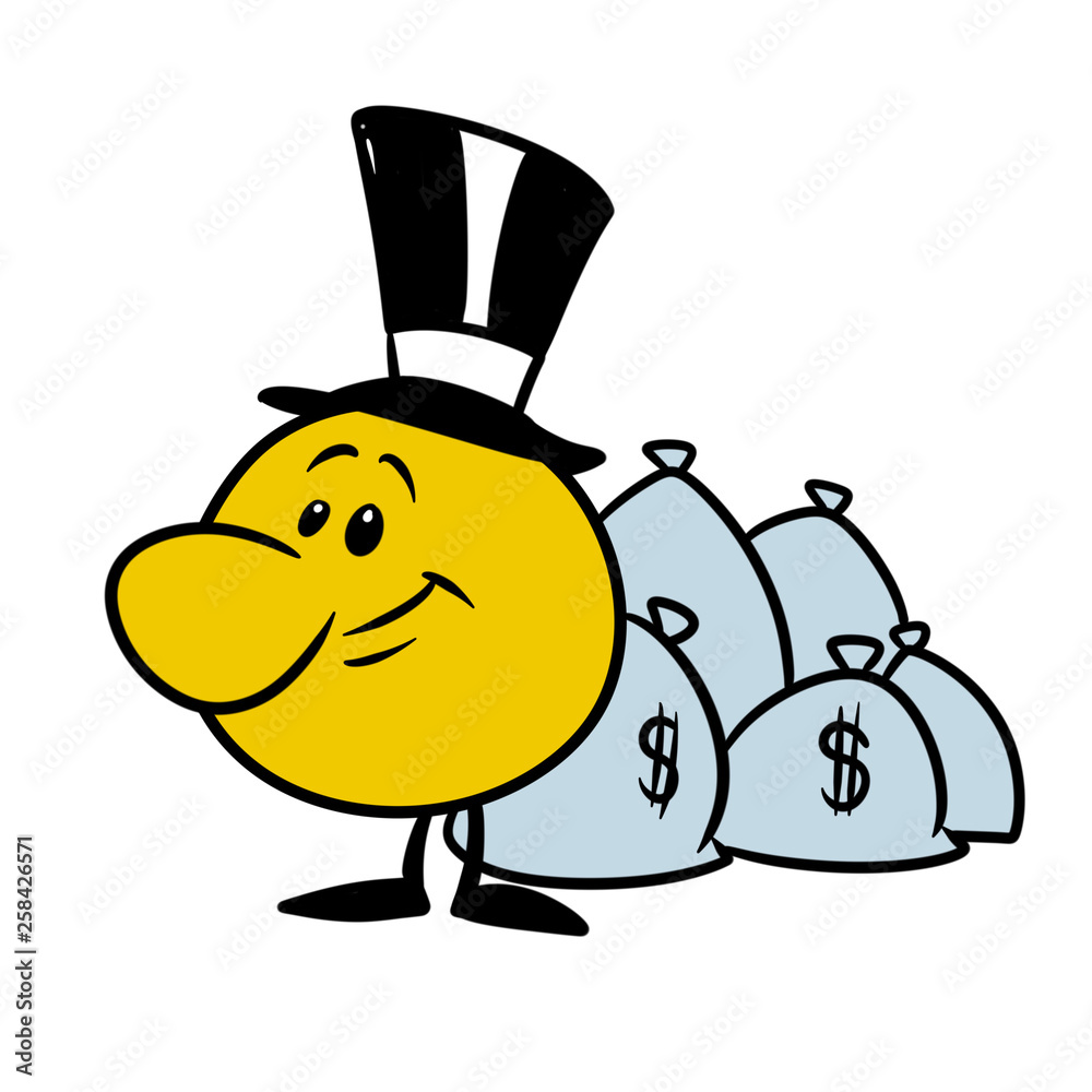 Smiley character emotions banker bags money cartoon illustration ...