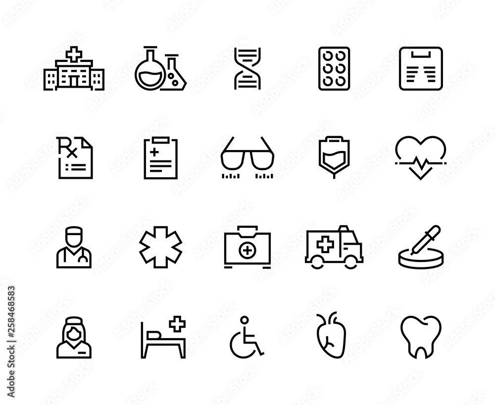 Medical line icons. Hospital care, doctor diagnostic and patient ...