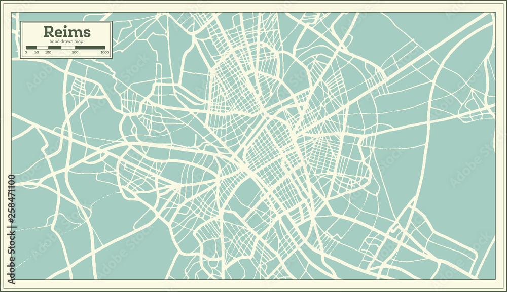 Reims France City Map in Retro Style. Outline Map. Vector Illustration ...