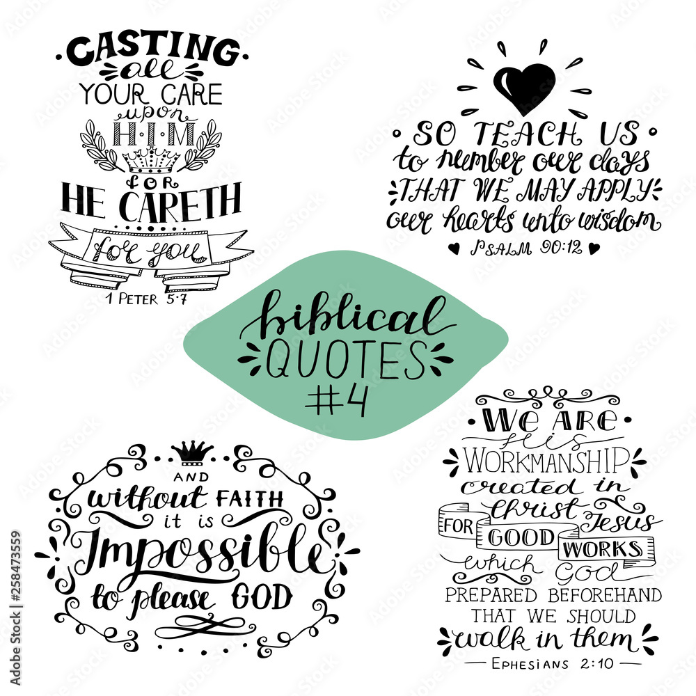Hand lettering collection number 4 with 4 Bible verses. Stock Vector ...