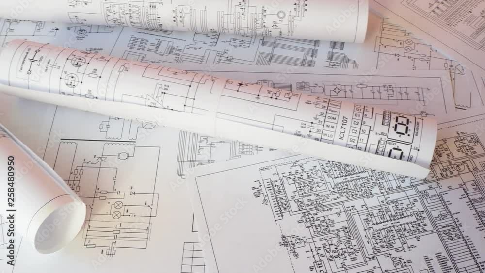 Video „Electronics and Engineering. Printed drawings of electrical ...