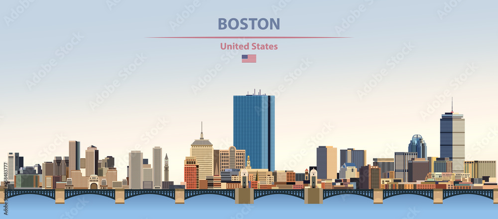 Vector illustration of Boston city skyline on colorful gradient ...