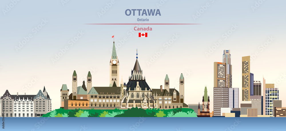Ottawa city skyline vector illustration on colorful gradient beautiful ...