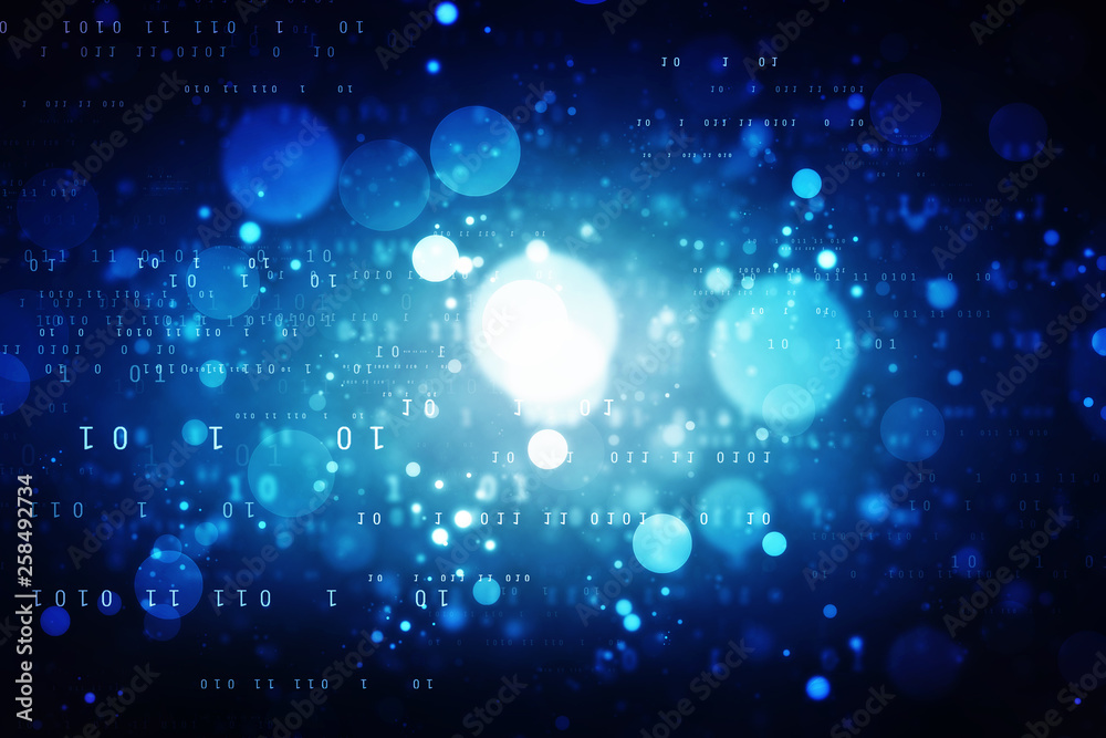 flowing number one and zero text in binary code format in technology ...