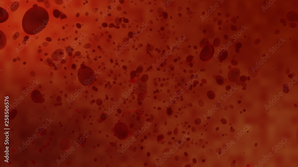 Red infecting blood cells, bacteria and virus traveling through a vein ...