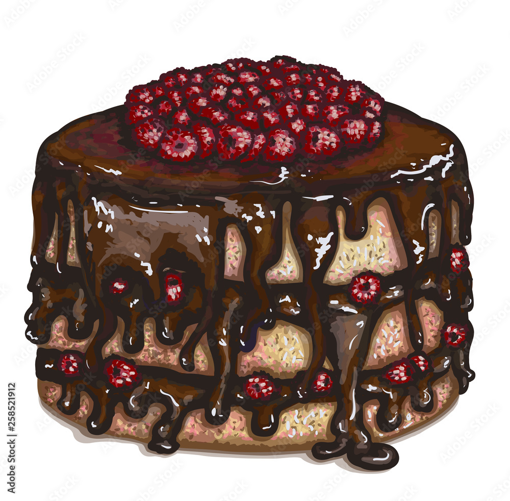 Vetor de Vector piece of raspberry cake with with chocolate filling ...
