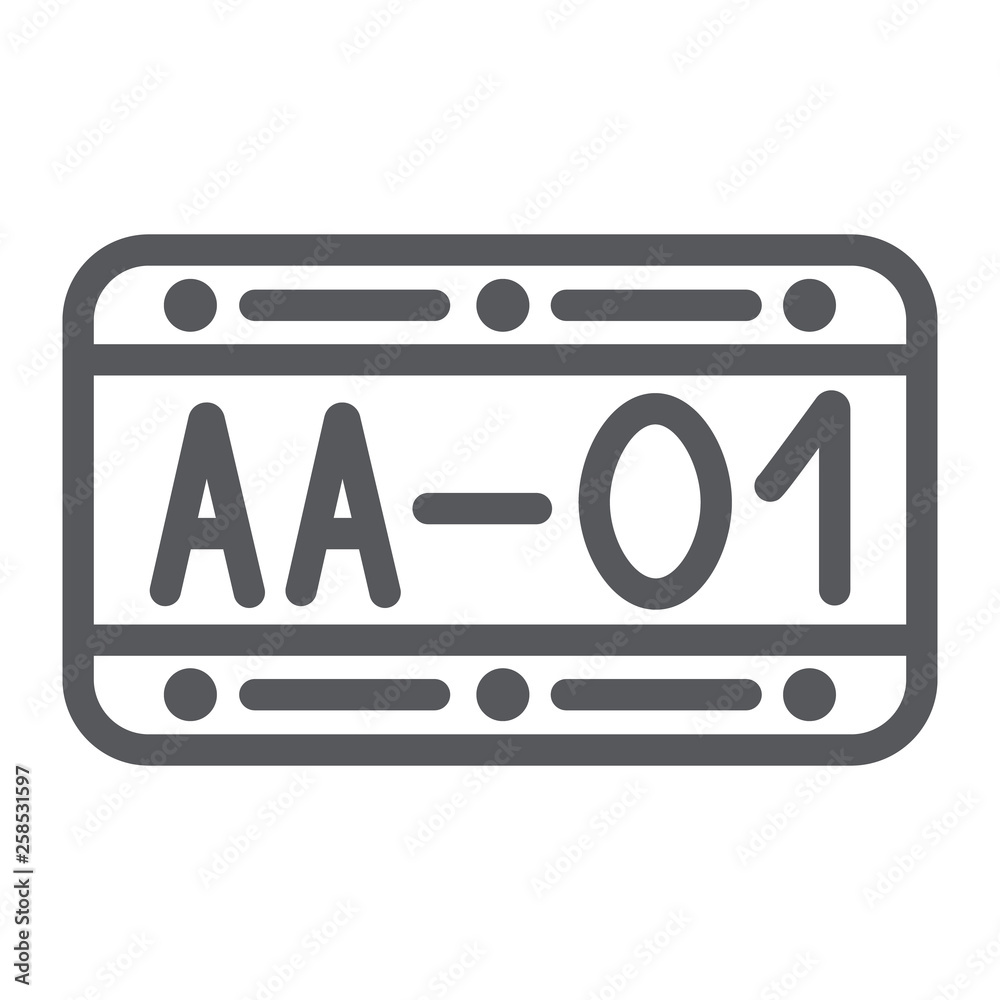 Car number line icon, automobile and part, metal number sign, vector ...