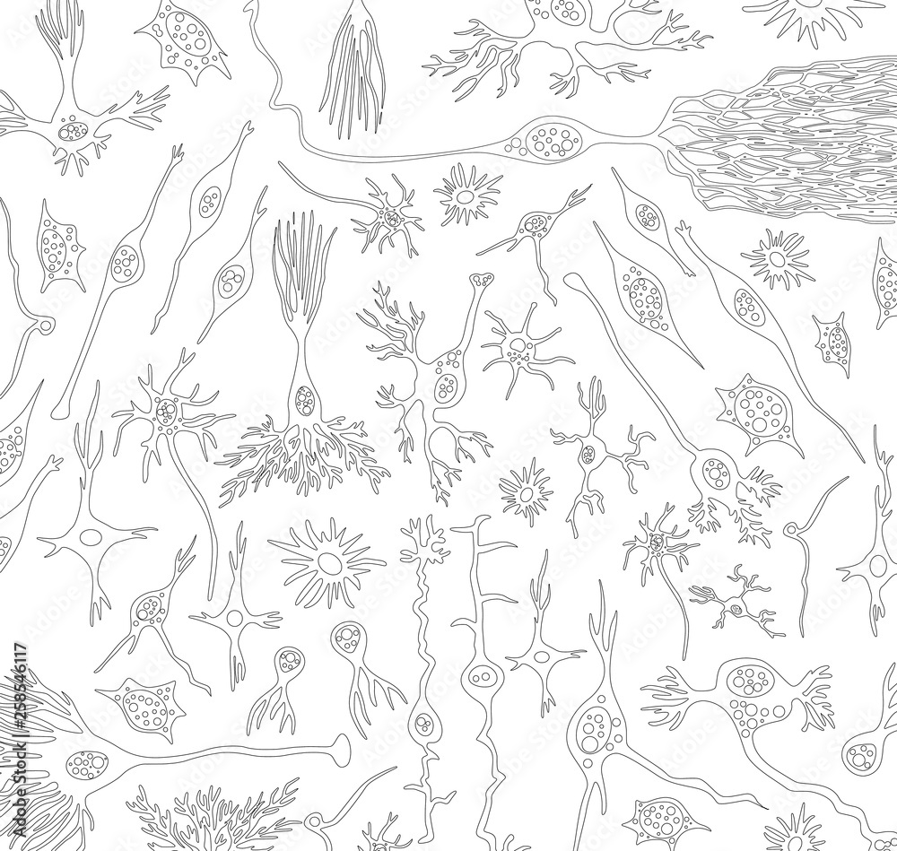 Neuroscience doodle and biomedical illustration containing outline of ...