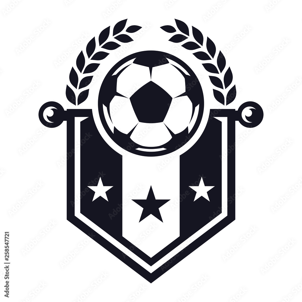 Football flat icon, soccer ball, striped flag with stars and laurel ...