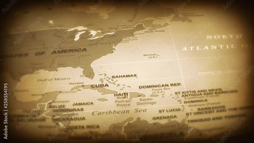 Vintage World Map Flight Over Background/ 4k animation of a vintage ...