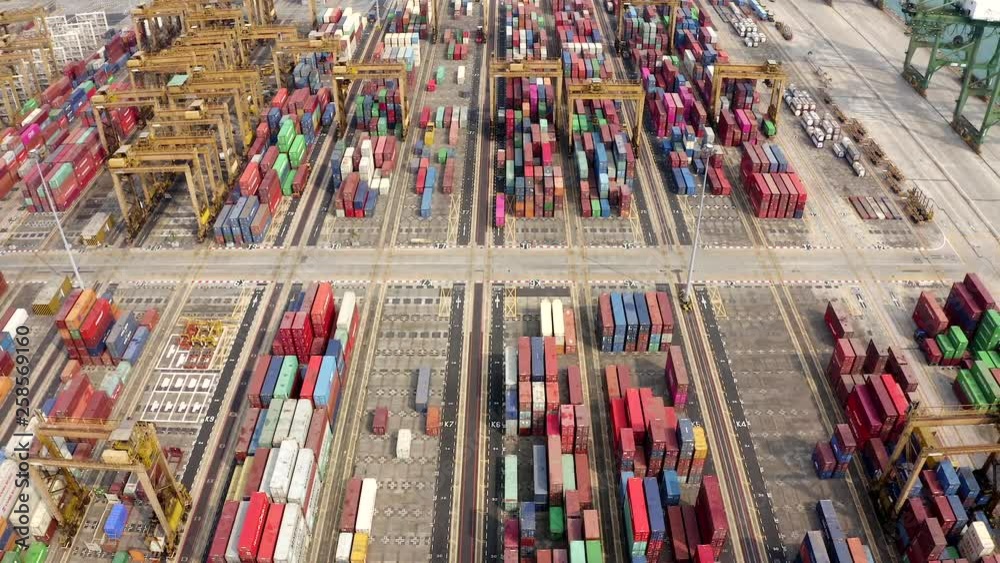 Drone Aerial view 4k Footage of Shipping Containers In Port Of ...