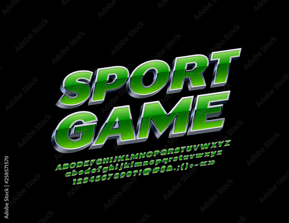 Vector modern banner Sport Game with Green and Metallic Font. 3D glossy ...