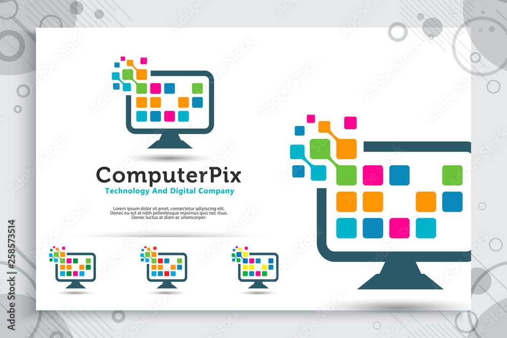 computer pixel vector logo with modern and simple concept designs ...