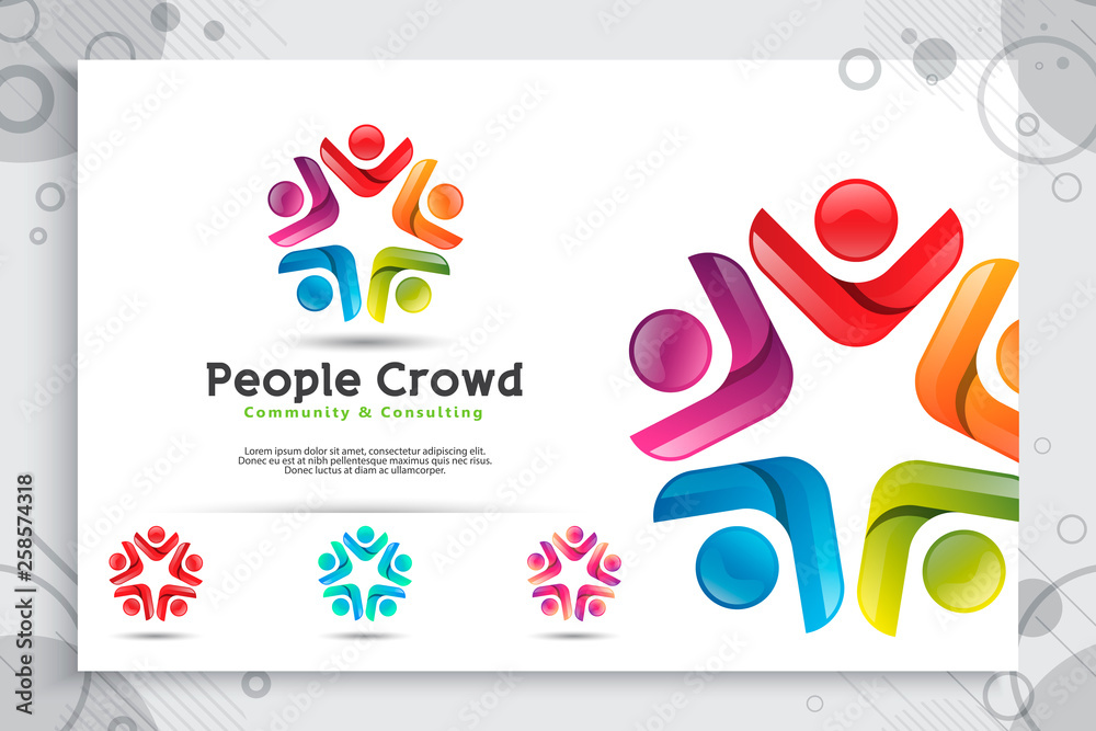 abstract illustration people crowd vector logo with colorful and modern ...