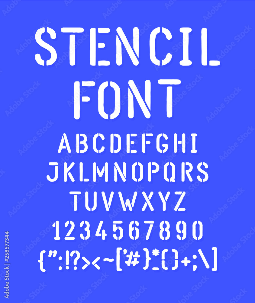 White stencilled font. Vector. The letters are all separately. A set of ...