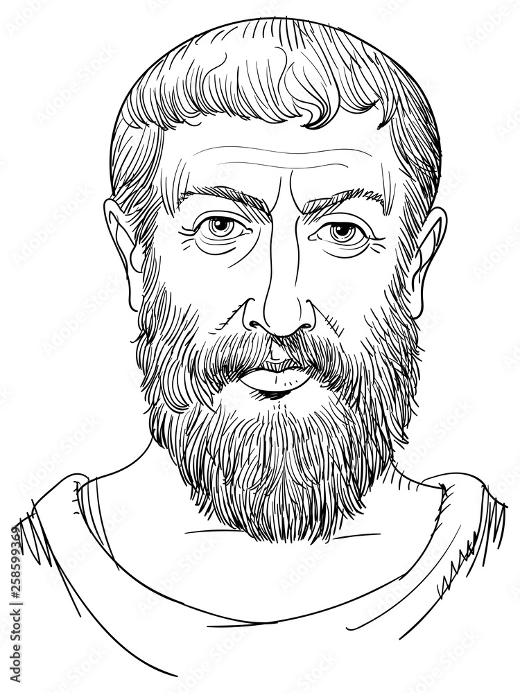 Parmenides portrait in line art illustration. Greek philosopher, vector ...