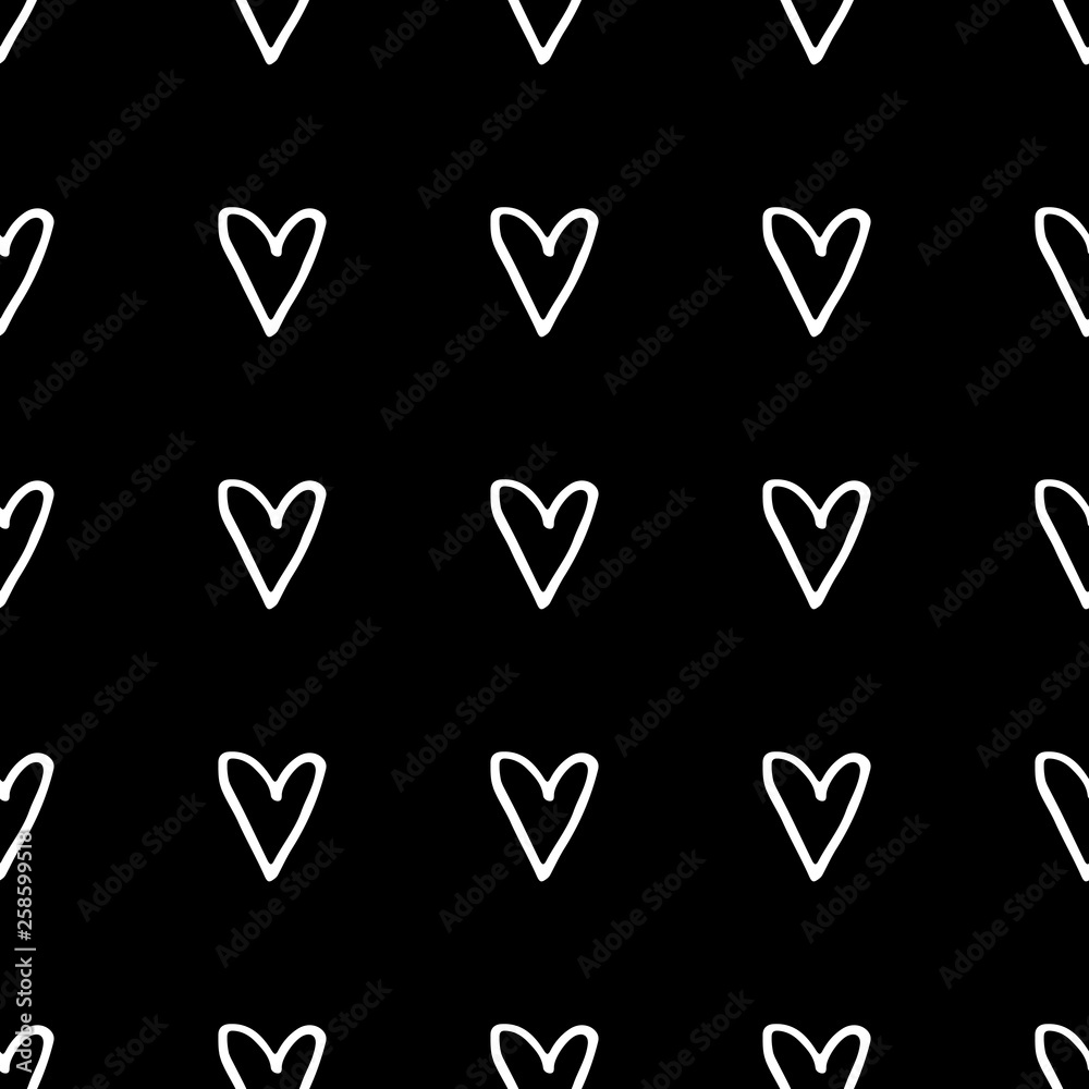 Cute cartoon heart pattern with hand drawn hearts. Sweet vector black ...
