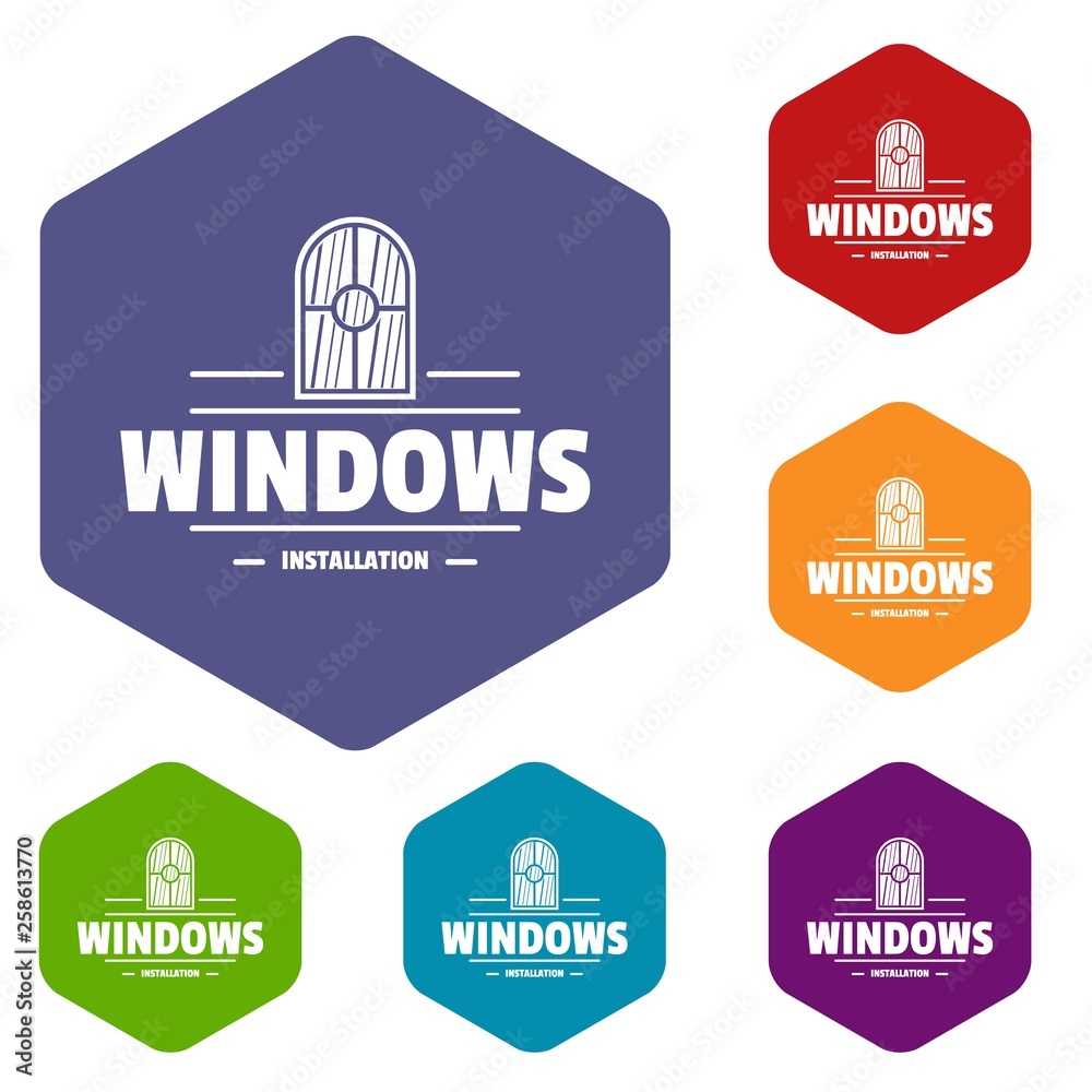 Window installiation icons vector colorful hexahedron set collection ...