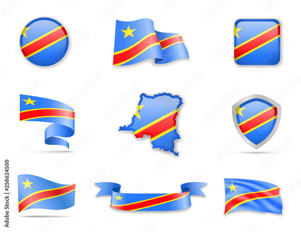 Democratic Republic of Congo flags collection. Vector illustration set ...