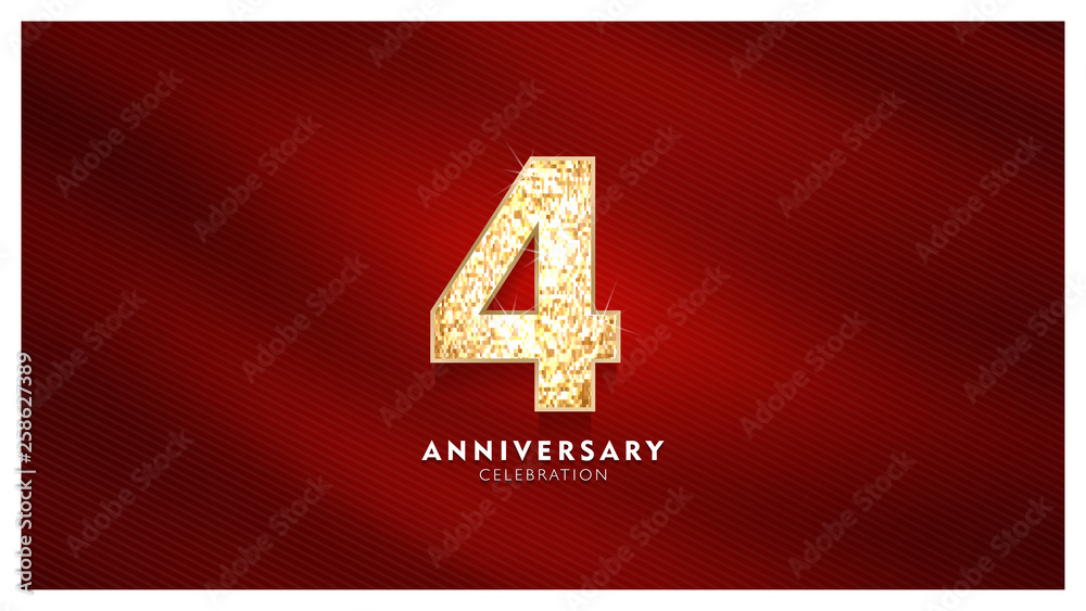 4th Anniversary celebration - Golden numbers with red fabric background ...