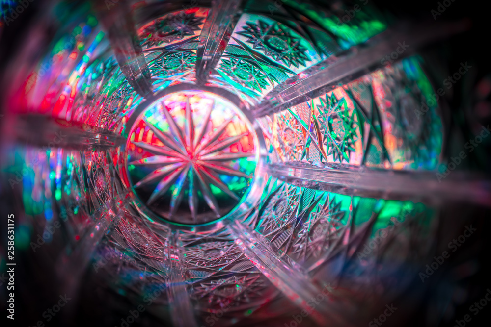 abstract shining light with chandelier crystal in dark night. Luxury ...