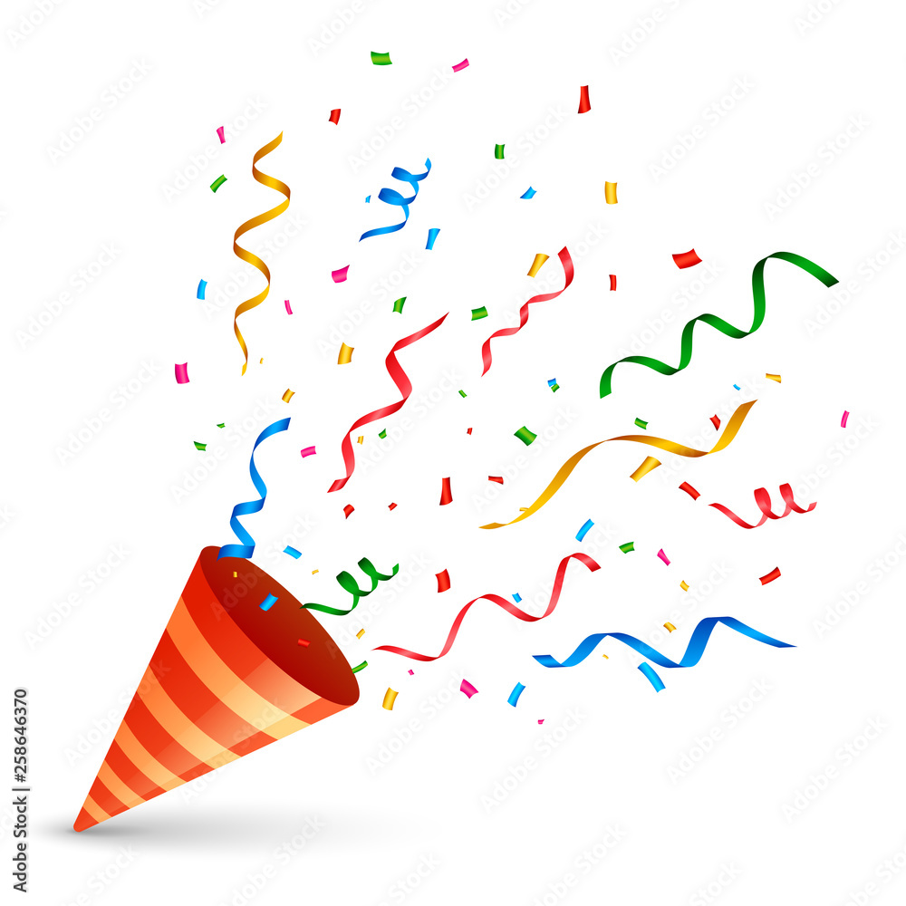 birthday cap with confetti and serpentine explosion Stock Vector ...