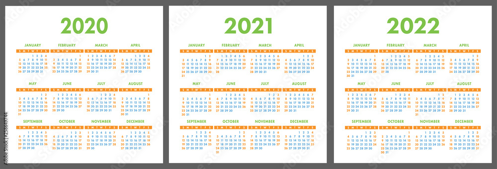 Calendar 2020, 2021, 2022 years. Vertical vector calender design ...