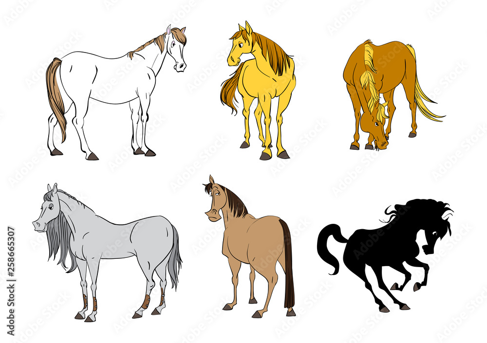 Cartoon style horse characters collection. Stock Vector | Adobe Stock