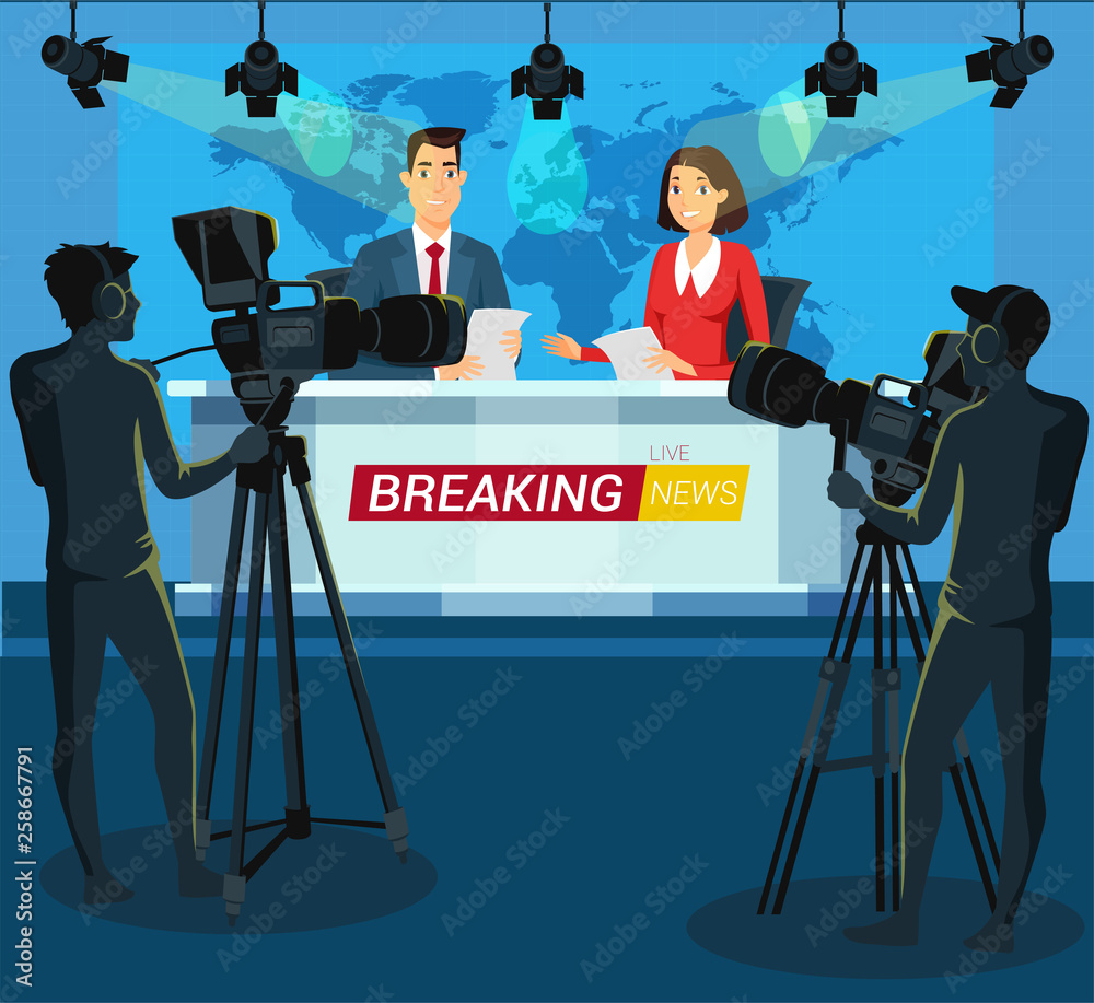 Live breaking news cartoon vector illustration Stock Vector | Adobe Stock